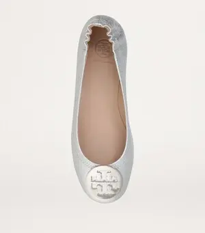 Tory Burch Metallic Leather Minnie Travel Ballet Flats