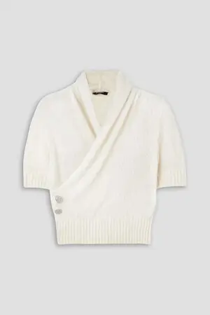 Balmain Draped Crystal-embellished Mohair-blend Cropped Sweater