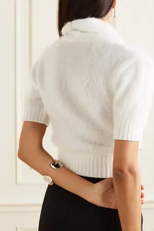 Balmain Draped Crystal-embellished Mohair-blend Cropped Sweater
