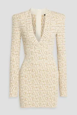 Balmain Metallic Jacquard-knit Mini Dress - Ecru