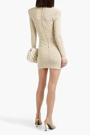 Balmain Metallic Jacquard-knit Mini Dress - Ecru