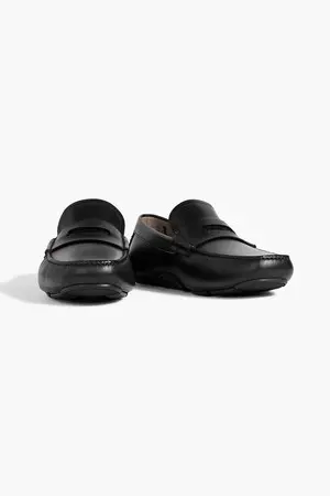 FERRAGAMO Newton Leather Driving Shoes - Black
