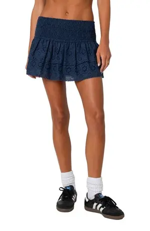 EDIKTED Tiered Eyelet Miniskirt