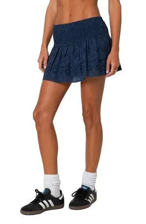 EDIKTED Tiered Eyelet Miniskirt