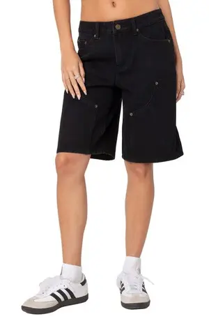 EDIKTED Jacqui Low Rise Denim Bermuda Shorts - Black