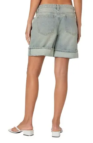 EDIKTED Cuff Washed Denim Bermuda Shorts