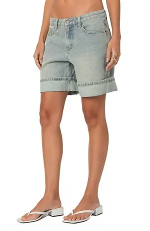 EDIKTED Cuff Washed Denim Bermuda Shorts