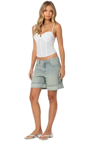 EDIKTED Cuff Washed Denim Bermuda Shorts