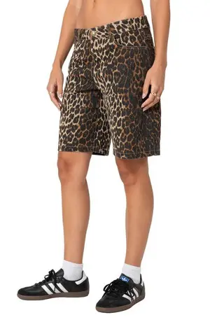 EDIKTED Low Rise Denim Bermuda Shorts