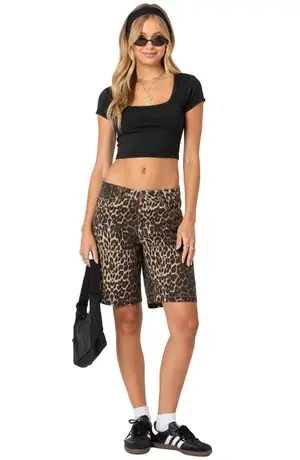EDIKTED Low Rise Denim Bermuda Shorts