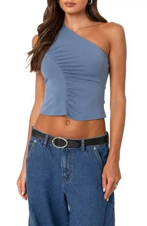 EDIKTED Ivy Ruched One-shoulder Crop Top