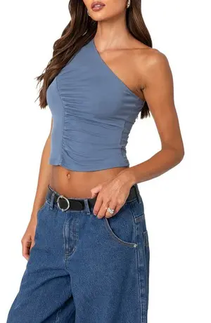 EDIKTED Ivy Ruched One-shoulder Crop Top