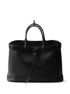Prada Buckle Leather Tote - Black