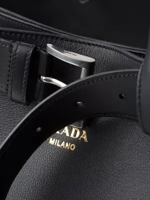 Prada Buckle Leather Tote - Black