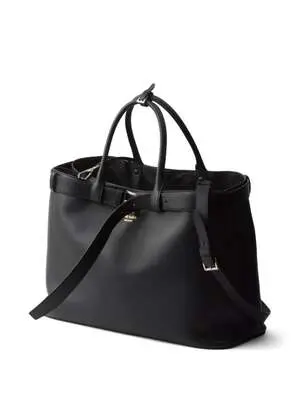 Prada Buckle Leather Tote - Black