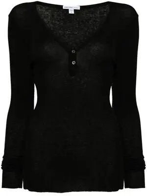 JAMES PERSE V-neck Ribbed Knit Long Sleeve Top