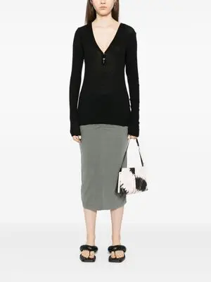 JAMES PERSE V-neck Ribbed Knit Long Sleeve Top