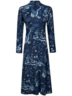 Shanghai Tang Long-sleeve Silk Midi Dress