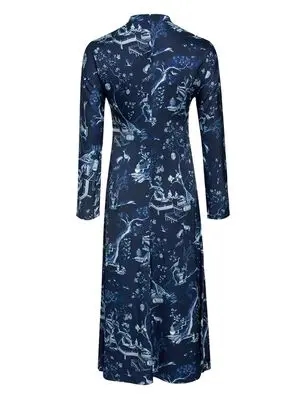 Shanghai Tang Long-sleeve Silk Midi Dress