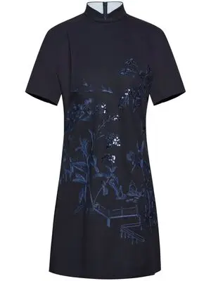 Shanghai Tang Sequin-embellished Embroidered Tunic Dress