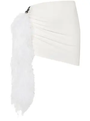 LOULOU Feather-trim Mini Skirt - White