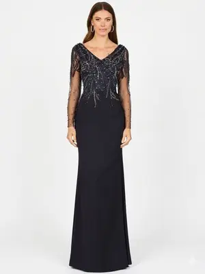 LARA NEW YORK Embellished Long Sleeve Gown