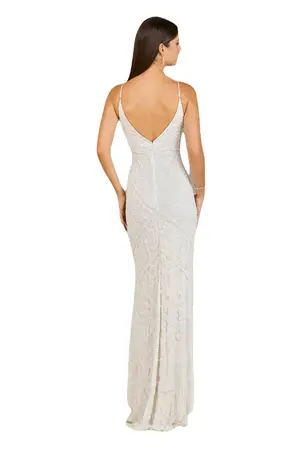 LARA NEW YORK Beaded Spaghetti Strap Gown