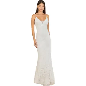 LARA NEW YORK Beaded Spaghetti Strap Gown - Ivory