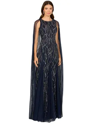 LARA NEW YORK Embellished Cape Gown - Navy