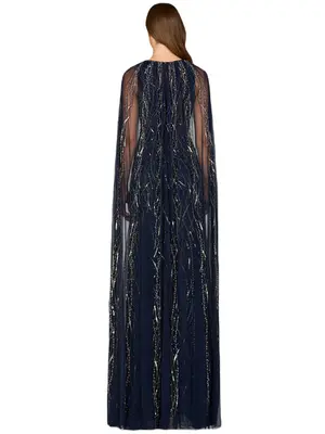LARA NEW YORK Embellished Cape Gown - Navy