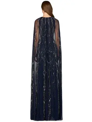 LARA NEW YORK Embellished Cape Gown - Navy