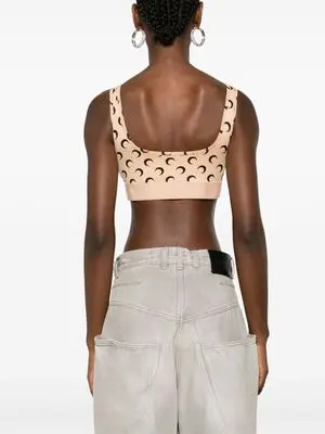 MARINE SERRE Crescent Moon Print Crop Top - Neutrals