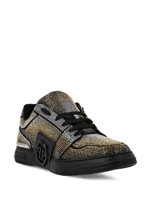 Philipp Plein Suede Lo-top Sneakers With Rhinestone Hexagon Logo