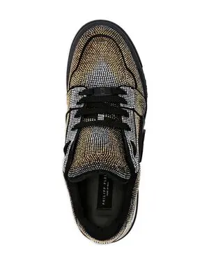 Philipp Plein Suede Lo-top Sneakers With Rhinestone Hexagon Logo