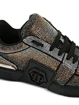 Philipp Plein Suede Lo-top Sneakers With Rhinestone Hexagon Logo