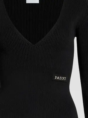 PATOU V-neck Ribbed Knit Sweater - Black