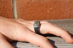 LUVMYJEWELRY Fossil Agate Sterling Signet Ring