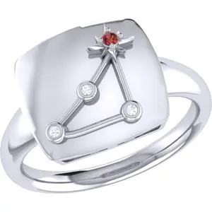 LUVMYJEWELRY Capricorn Garnet And Diamond Signet Ring