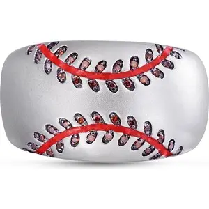 LUVMYJEWELRY Sterling Diamond Baseball Band Ring - Silver