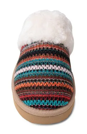 Minnetonka Cerise Faux Fur Slipper - Multi Sunset Stripe