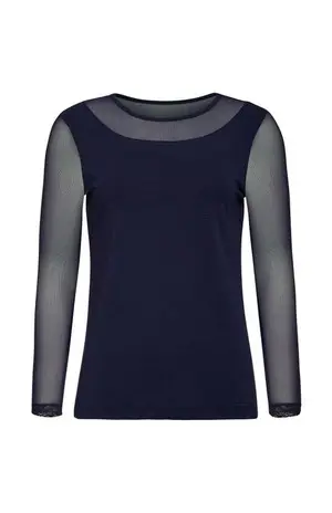 Anatomie Kim Mesh-sleeve Top - Navy