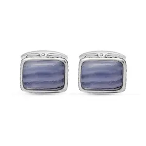 LUVMYJEWELRY Blue Lace Agate Sterling Cufflinks - Silver