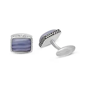 LUVMYJEWELRY Blue Lace Agate Sterling Cufflinks