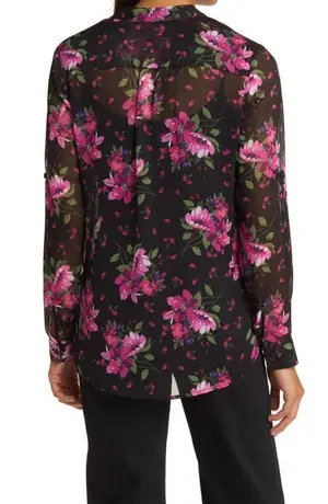Kut From The Kloth Jasmine Chiffon Button-up Shirt - Chelles Bouquet Black Purple