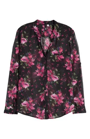 Kut From The Kloth Jasmine Chiffon Button-up Shirt - Chelles Bouquet Black Purple
