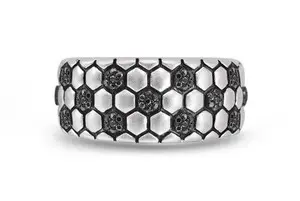 LUVMYJEWELRY Soccer & Black Diamond Band Ring - Silver