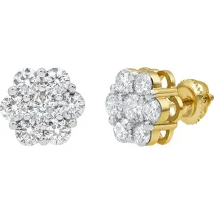 LUVMYJEWELRY Diamond Cluster Stud Earrings - 14k Yellow Gold