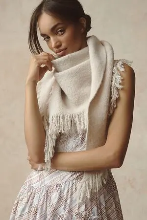 Anthropologie Shay Triangle Frge Scarf Wrap Beige