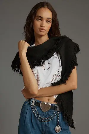 Anthropologie Shay Triangle Frge Scarf Wrap Black