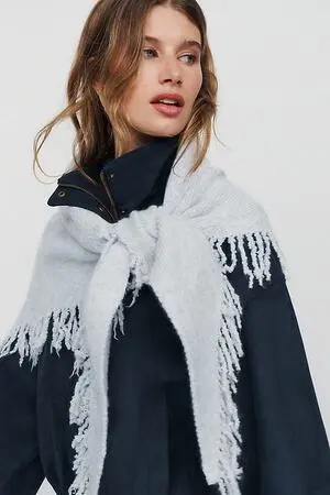 Anthropologie Shay Triangle Frge Scarf Wrap Light Grey